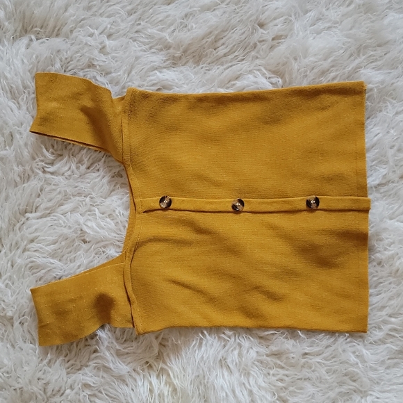 Tops | Flutter Sleeve Square Neck Ribbed Knit Button Front Mustard ...